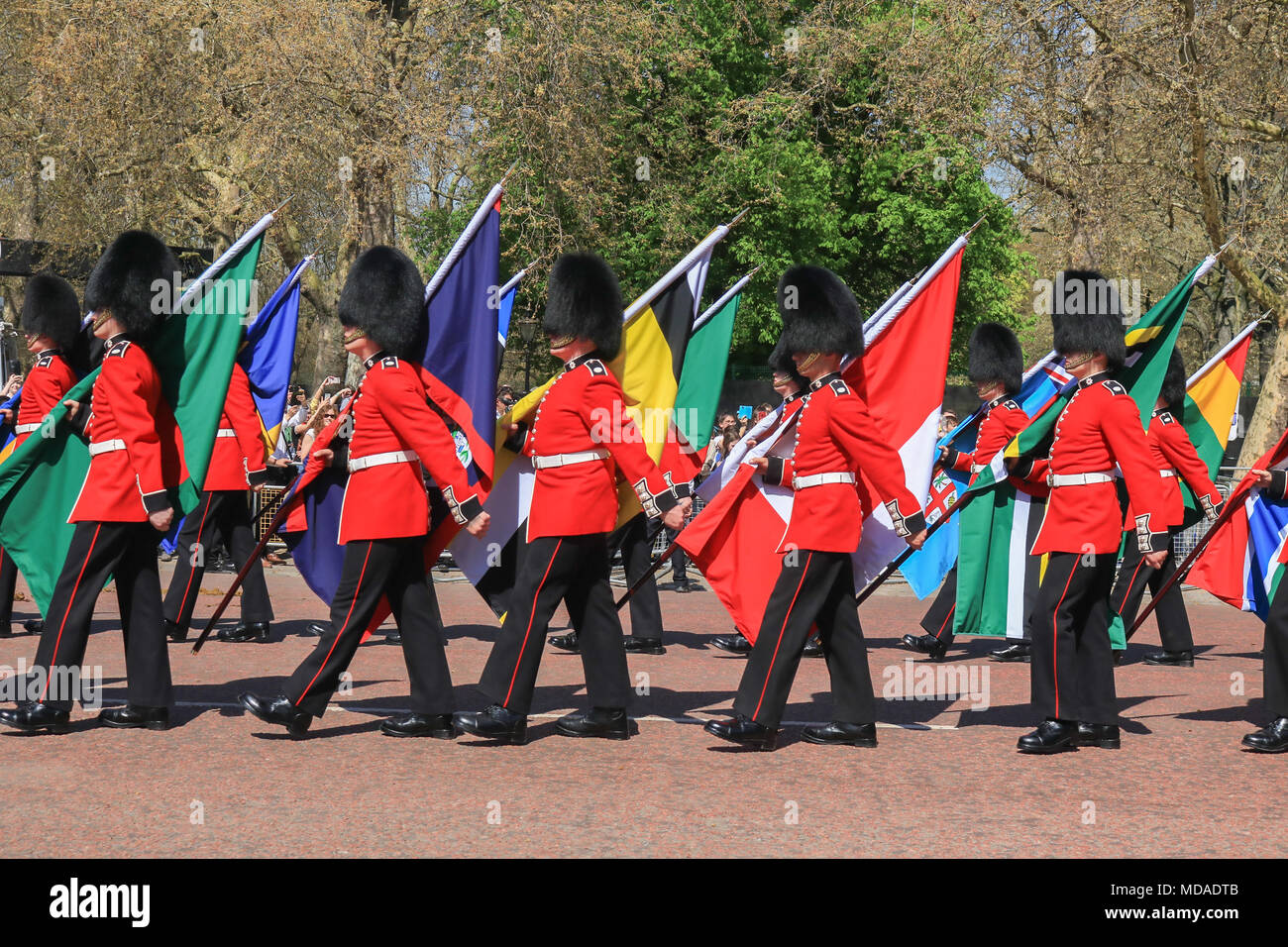 London UK. 19th April 2018. Officers and soldiers of the Coldstream ...