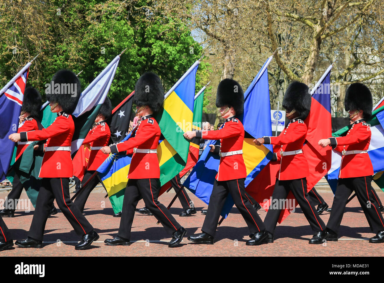 London UK. 19th April 2018. Officers and soldiers of the Coldstream ...