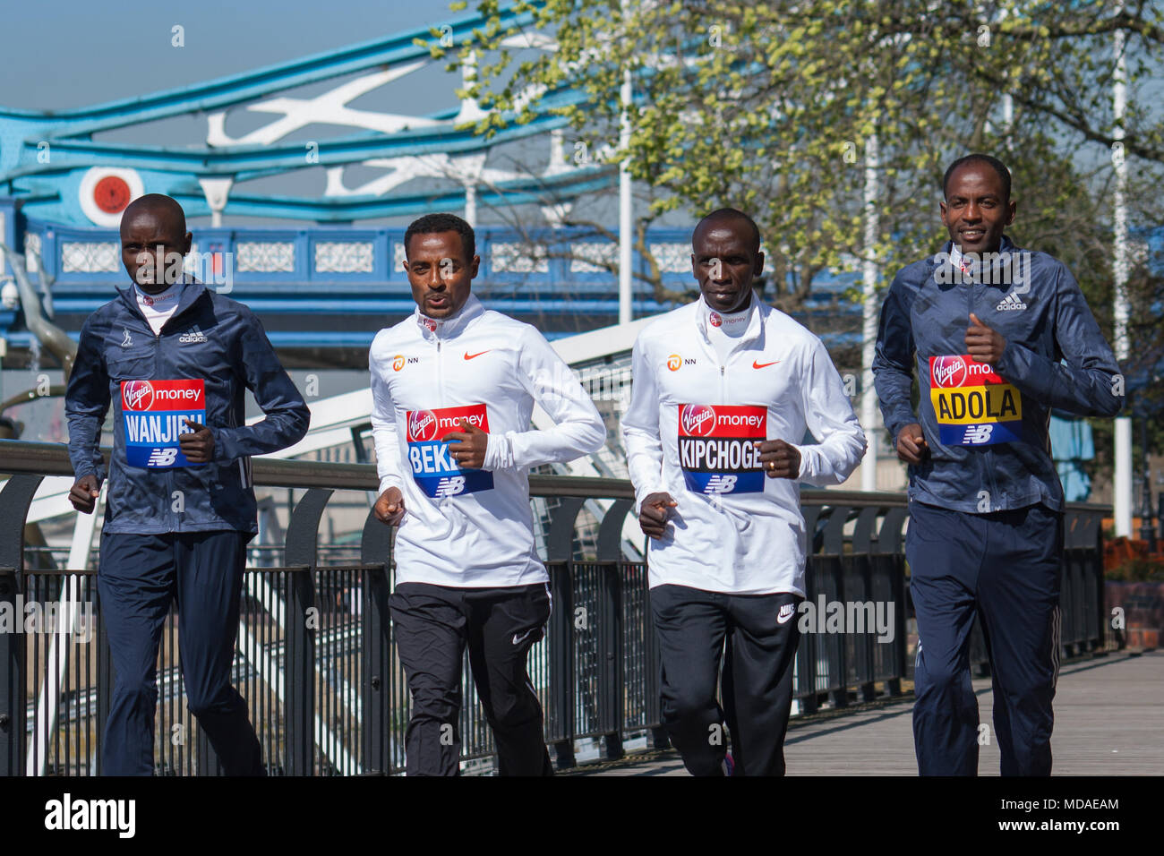 London, UK. 19th April 2018. Elite men (l-r) Daniel Wanjiru (KEN ...
