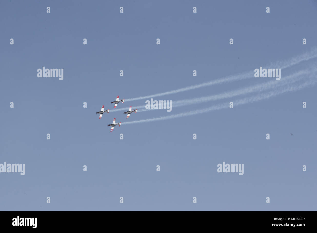 Jerusalem. 19th Apr, 2018. Planes fly over during an air show as part ...