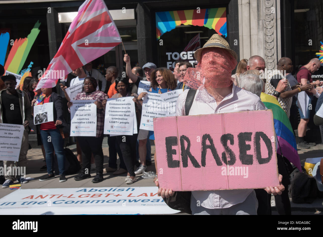 London, UK. 19th April 2018. LGBT people protest against 70% of ...