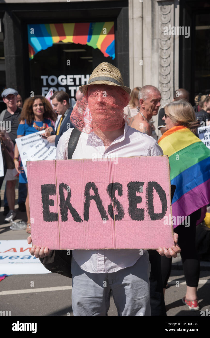 London, UK. 19th April 2018. LGBT people protest against 70% of ...