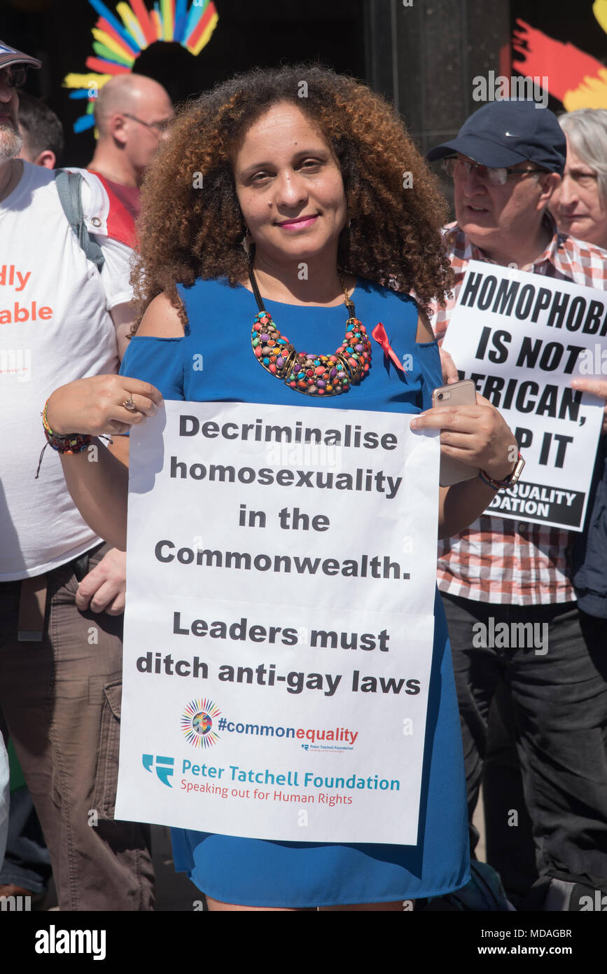 London, UK. 19th April 2018. LGBT people protest against 70% of ...