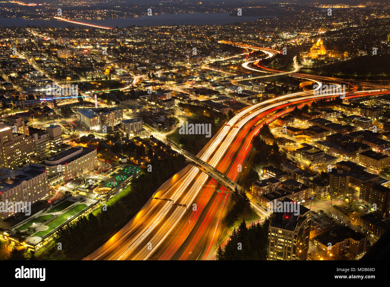 WASHINGTON - Night view of Seattle from Columbia Center tower Sky View ...