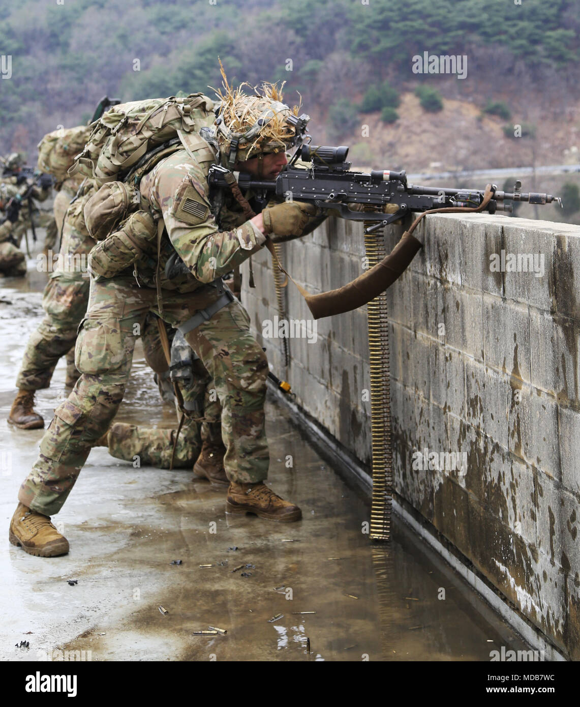 U.S. Soldiers assigned to 121 Infantry Regiment, Gimlet Battalion, use ...