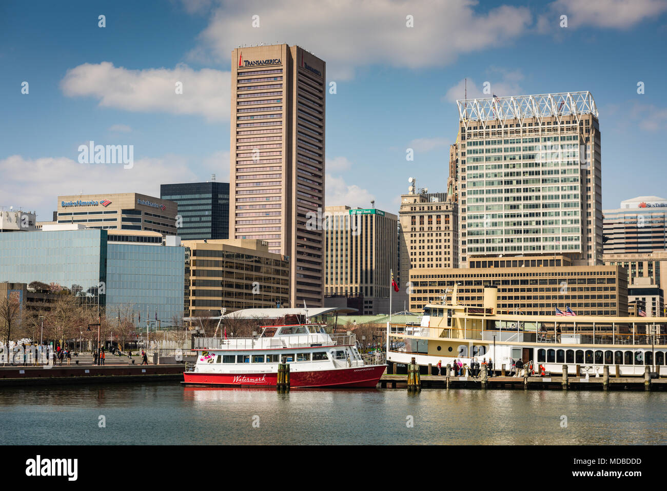 Baltimore, Maryland, USA. Watermark Cruise tour boat docked at Inner ...