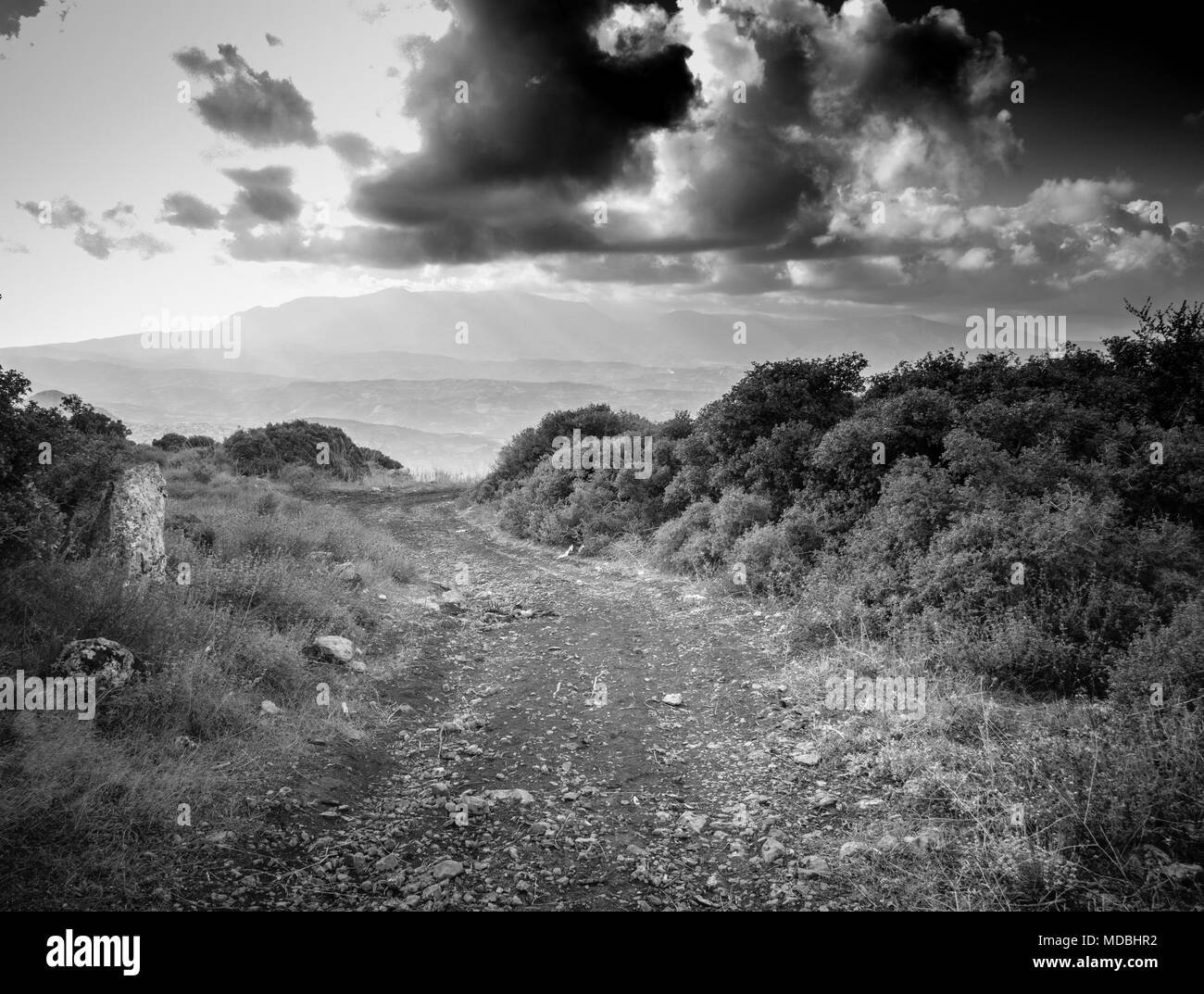 Distant view of mountain village in Archanes, Crete, Greece Stock Photo ...