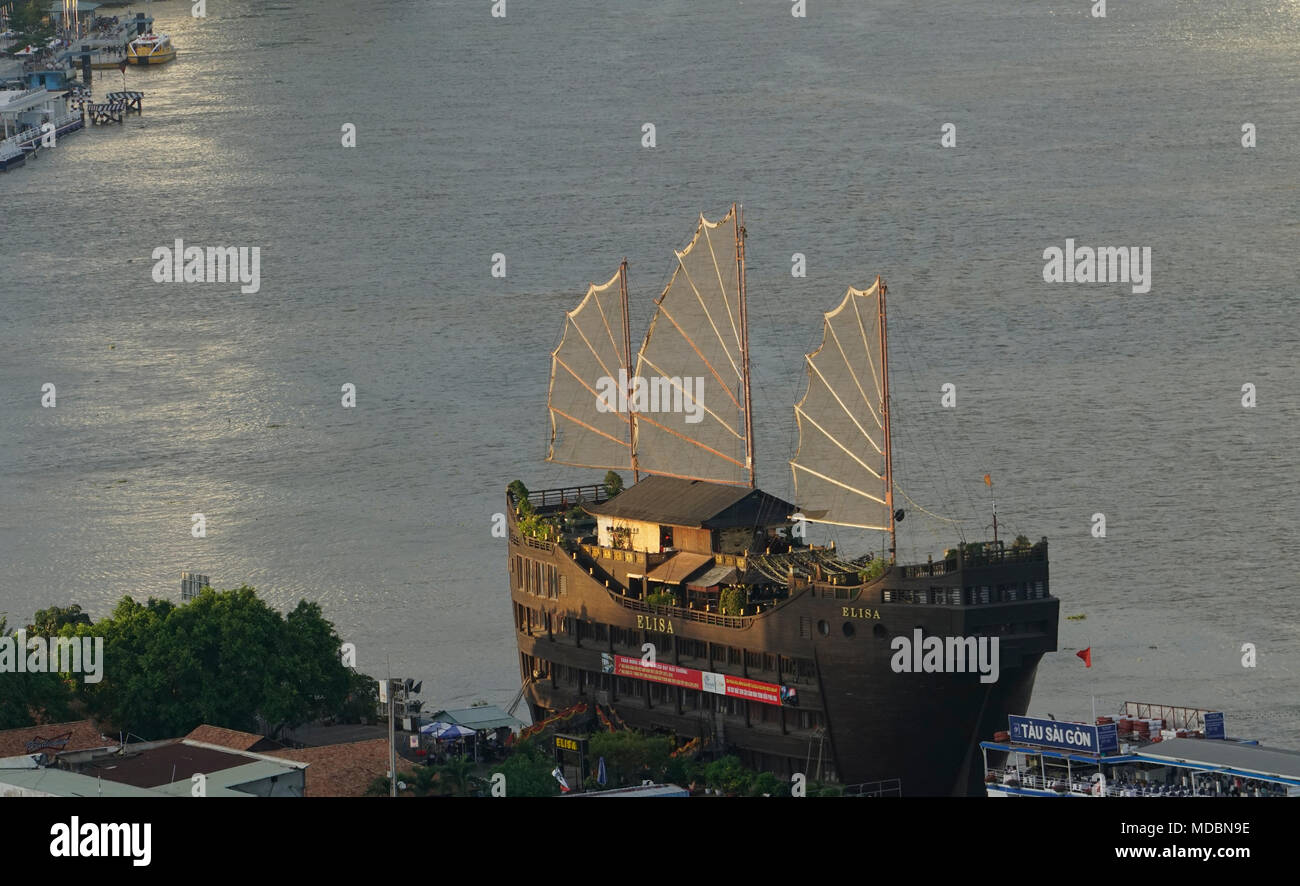 The Elisa floating Restaurant on the Saigon River boats, Ho Chi Minh ...