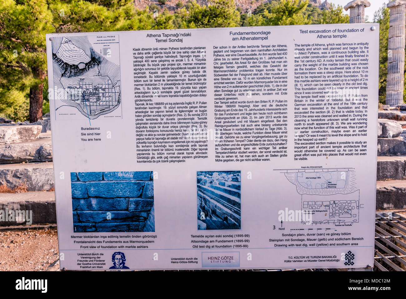Signboard shows map of Ancient Greek City in Priene,Soke,Aydin,Turkey ...