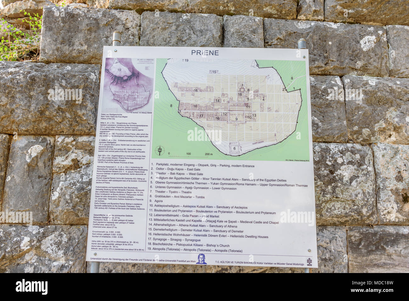 Signboard shows map of Ancient Greek City in Priene,Soke,Aydin,Turkey ...