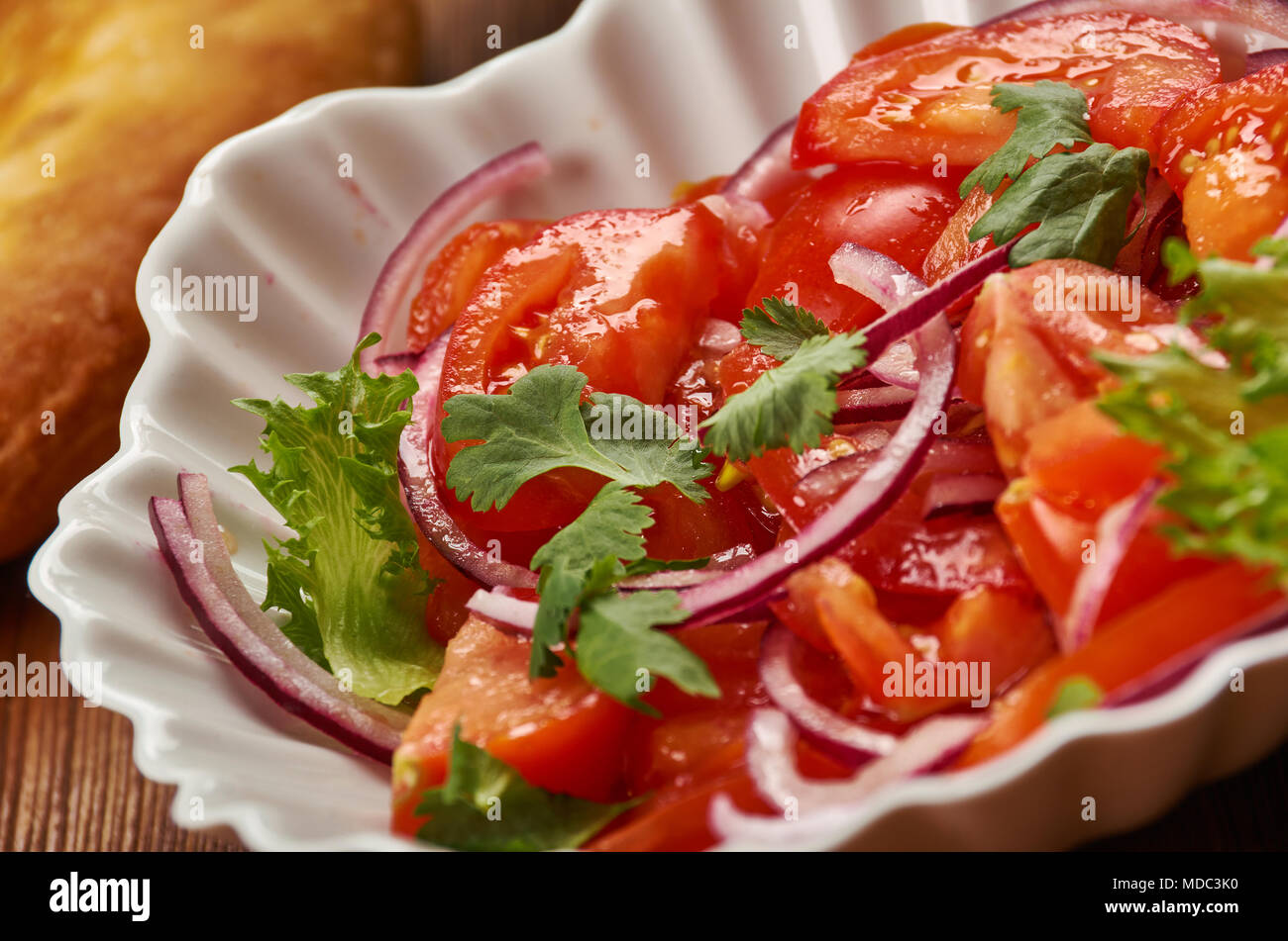 Tajik cuisine, shakarob, Fresh salad with tomatoes onions and coriander ...