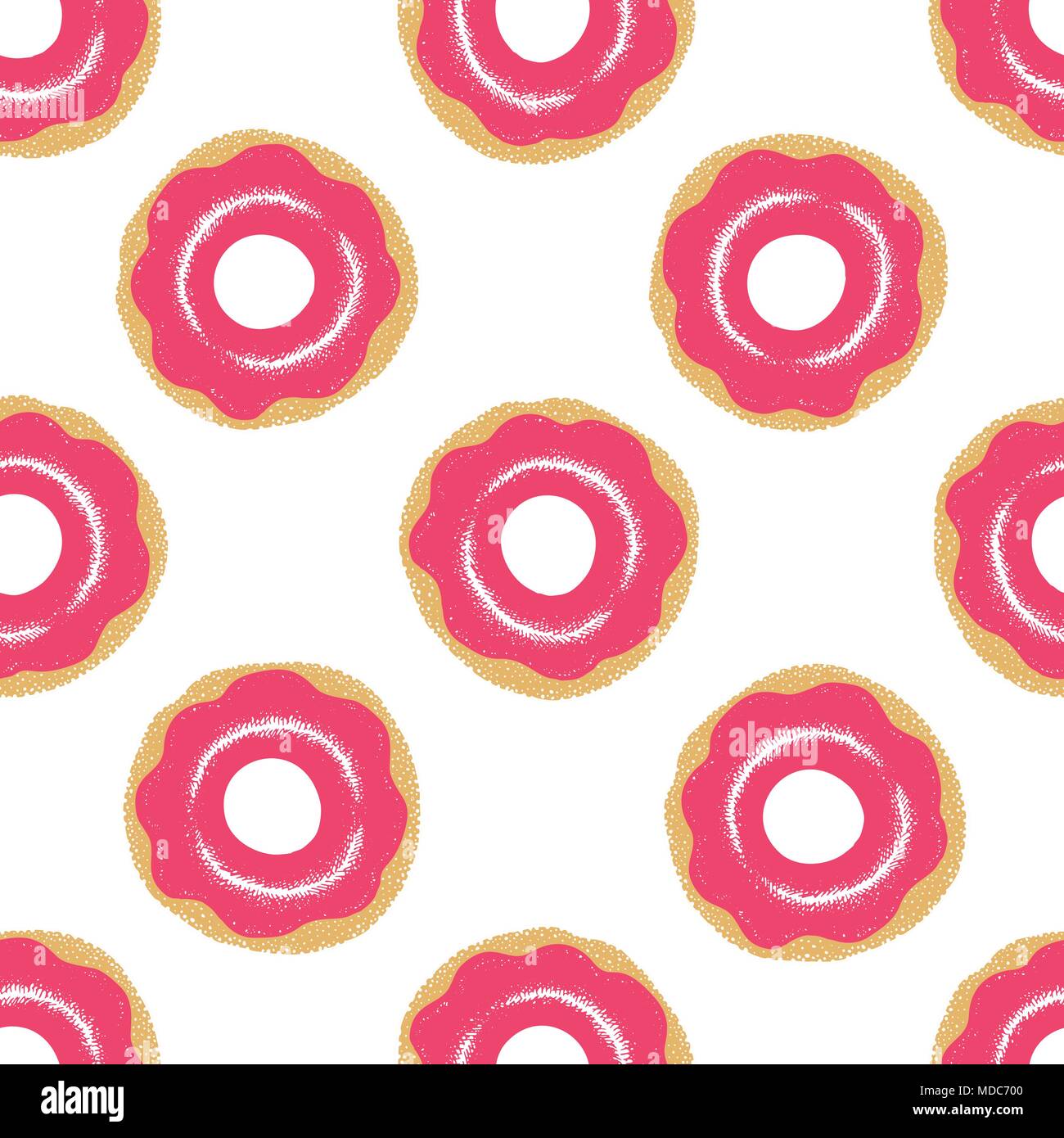 Seamless pattern with glazed donuts. Pink colors. Vector hand drawn ...