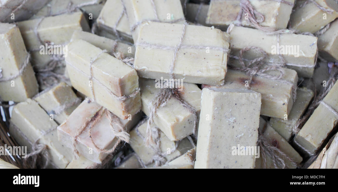 Collection of bars of fragrant hand made organic soap Stock Photo - Alamy