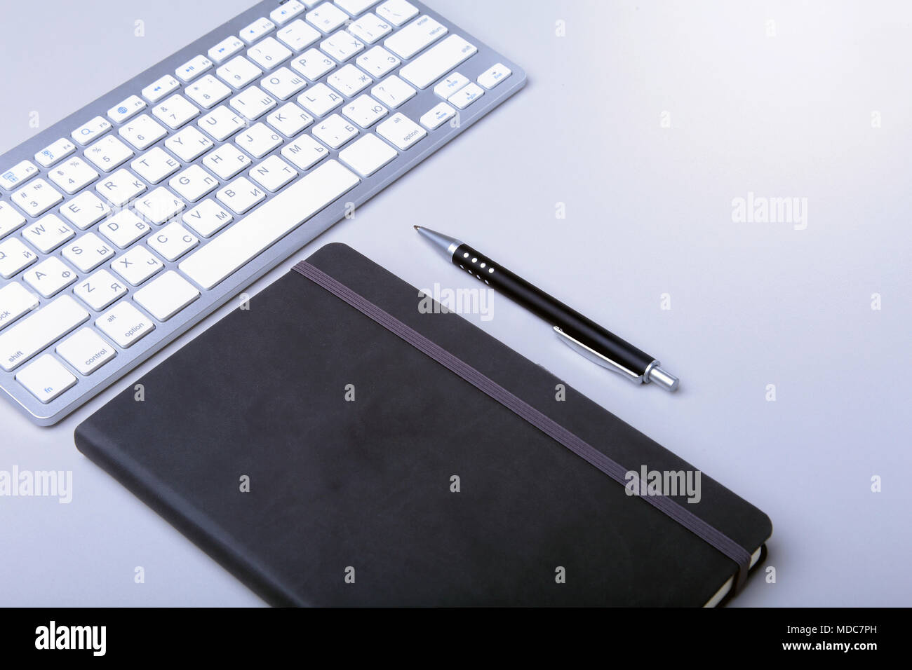 Corporate business desktop with laptop, digital tablet, accessories and ...