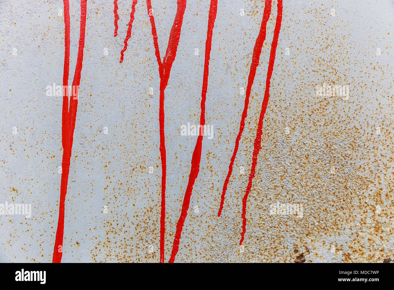 Texture of old metal container with stains from red paint Stock Photo ...