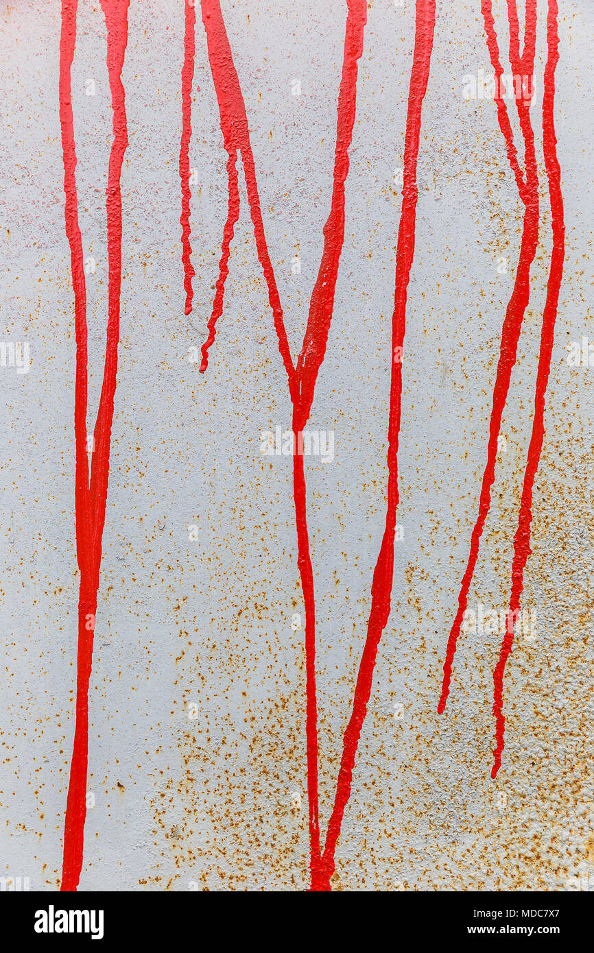 Texture of old metal container with stains from red paint Stock Photo ...