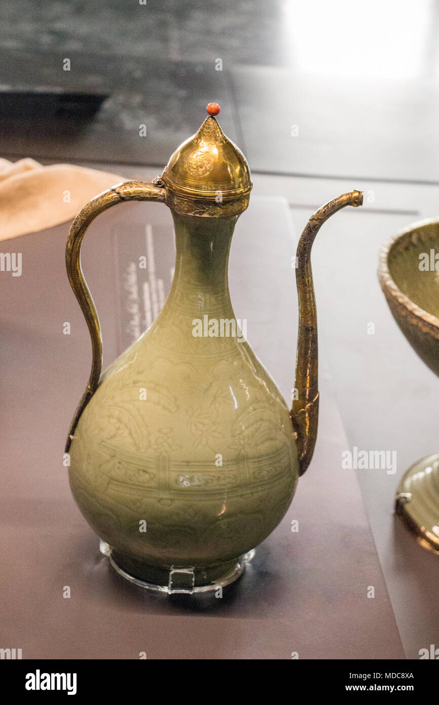 Very old style clay ewer water jar in view Stock Photo - Alamy