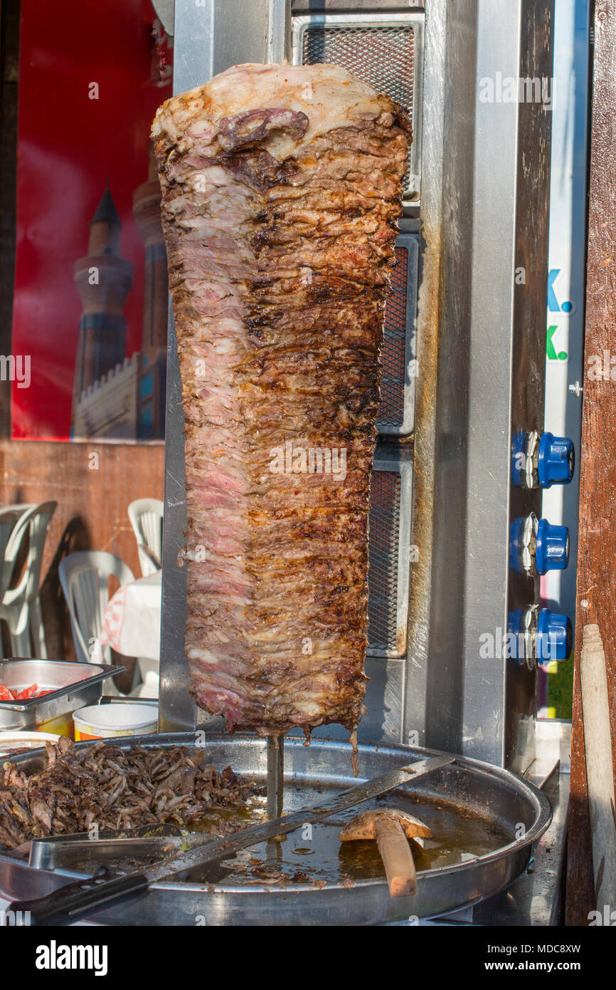 Traditional Turkish Doner Kebab on pole Stock Photo - Alamy