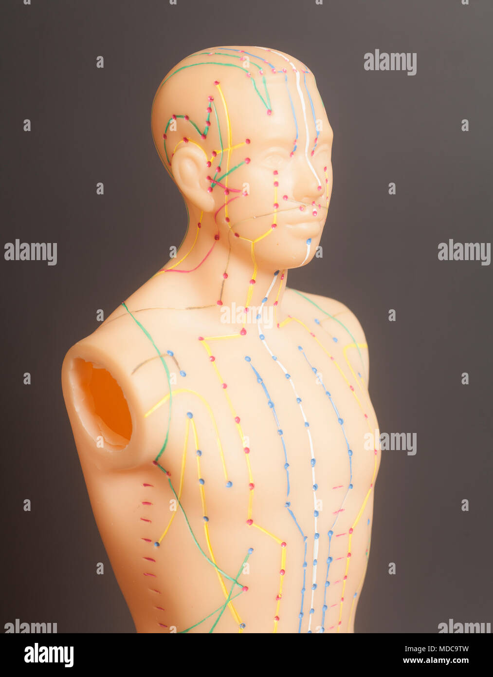 Medical acupuncture model of human on black background Stock Photo - Alamy
