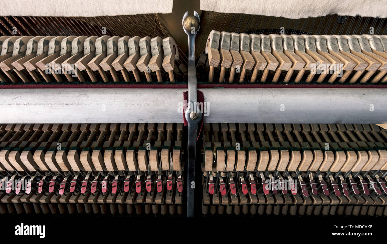 piano interior mechanisms macro closeup Stock Photo - Alamy