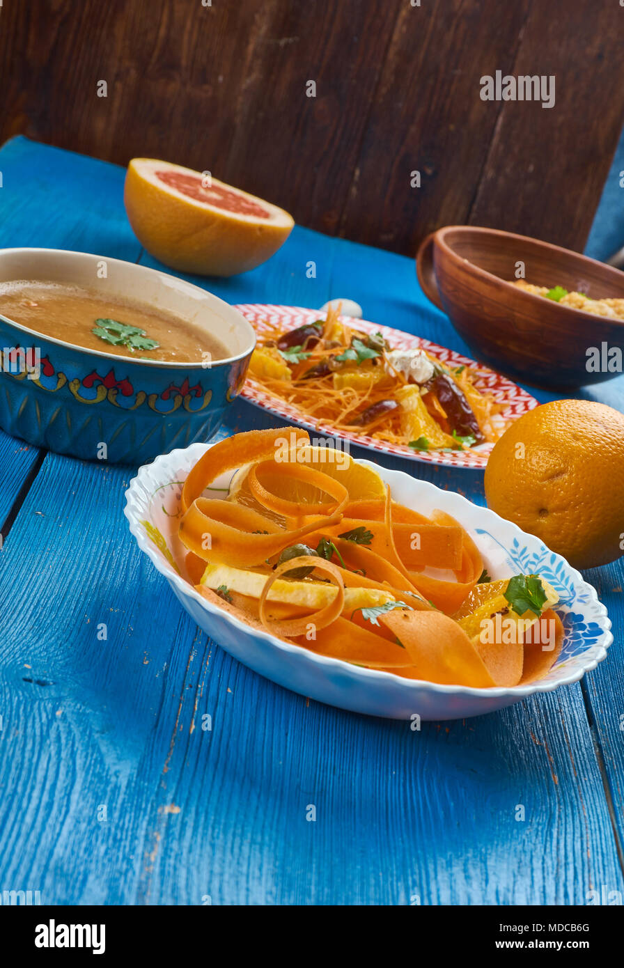 Moroccan cuisine, Traditional assorted Morocco dishes, Top view Stock ...