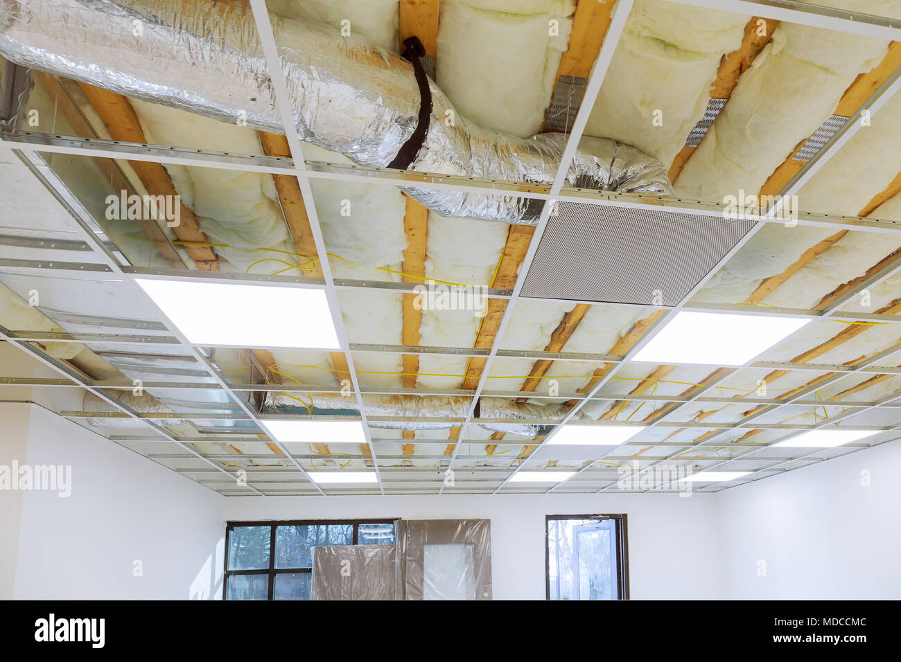 Suspended ceiling structure and installation of board Stock Photo - Alamy