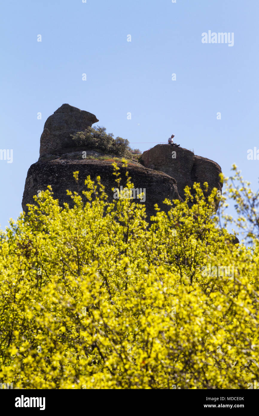 Climber on top of monolith,Meteora,Greece Stock Photo - Alamy