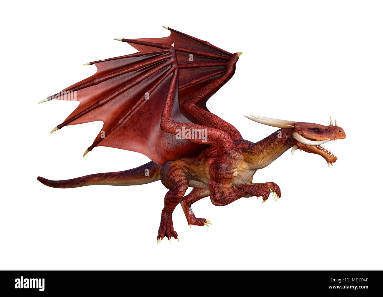 3D rendering of a red fairy tale dragon isolated on white background ...