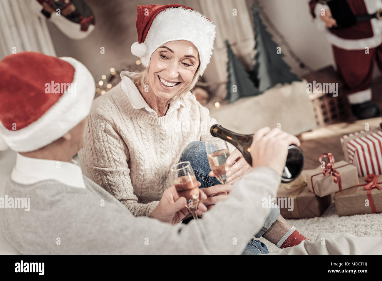 Positive delighted female person looking at her man Stock Photo - Alamy