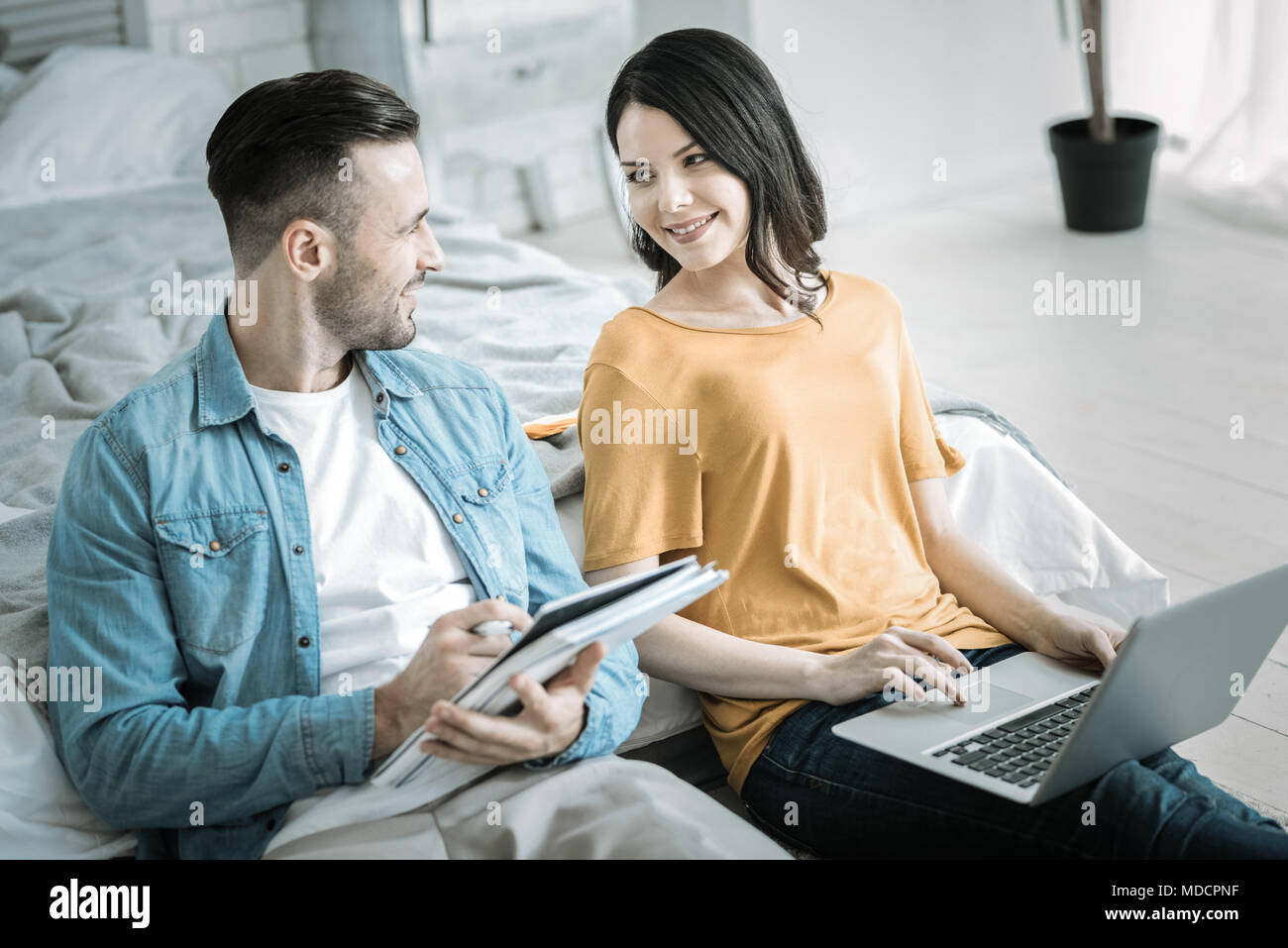 Appealing two students gathering information Stock Photo - Alamy