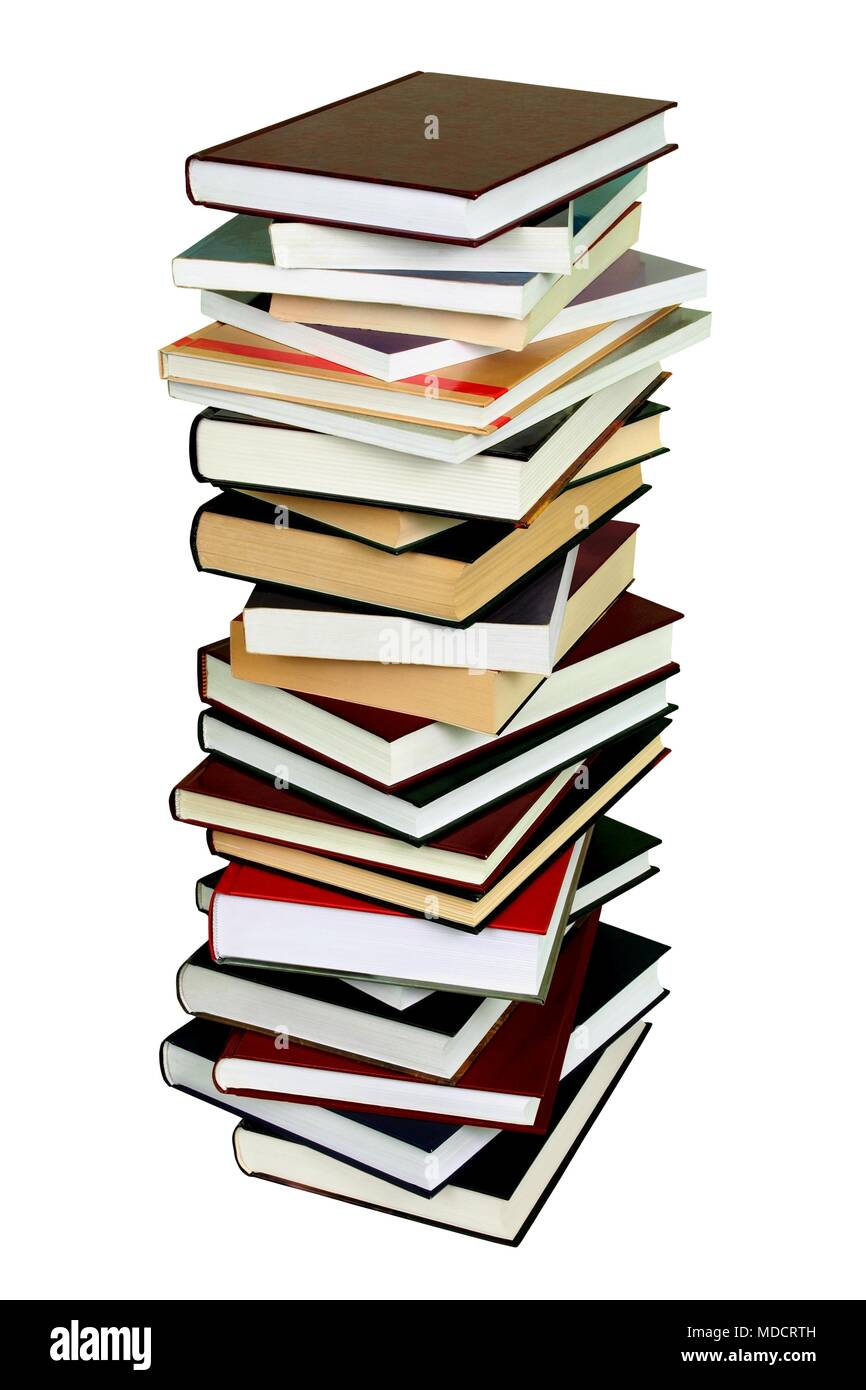 High stack of books isolated on white background Stock Photo - Alamy