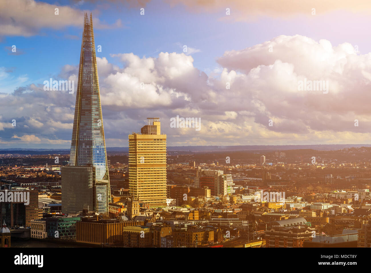 London, England - Aerial view of the Shard, London's highest skyscraper ...