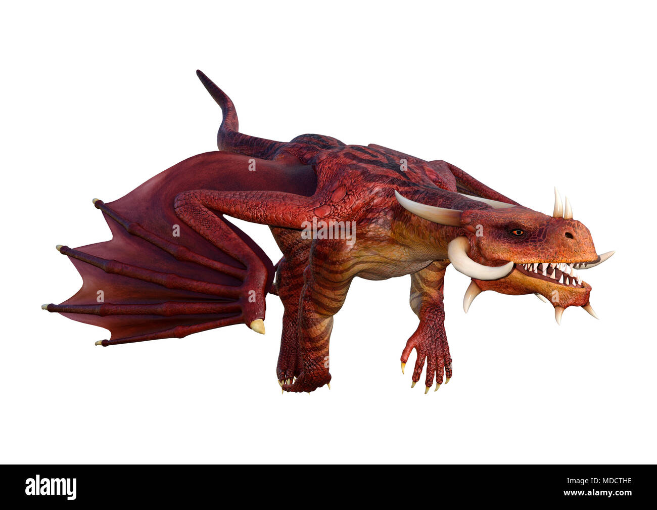 3D rendering of a red fairy tale dragon isolated on white background ...
