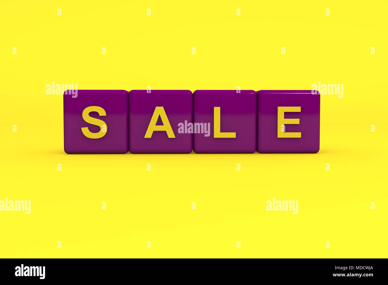 Sale with purple color block on yellow background, 3d illustration ...