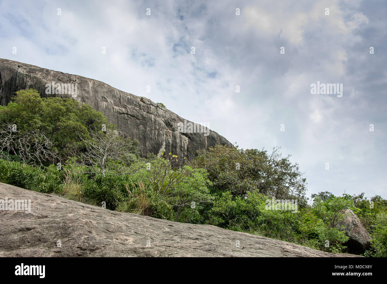 Mountain landscape at Dambulla cave temple, Sri Lanka. Weathered ...