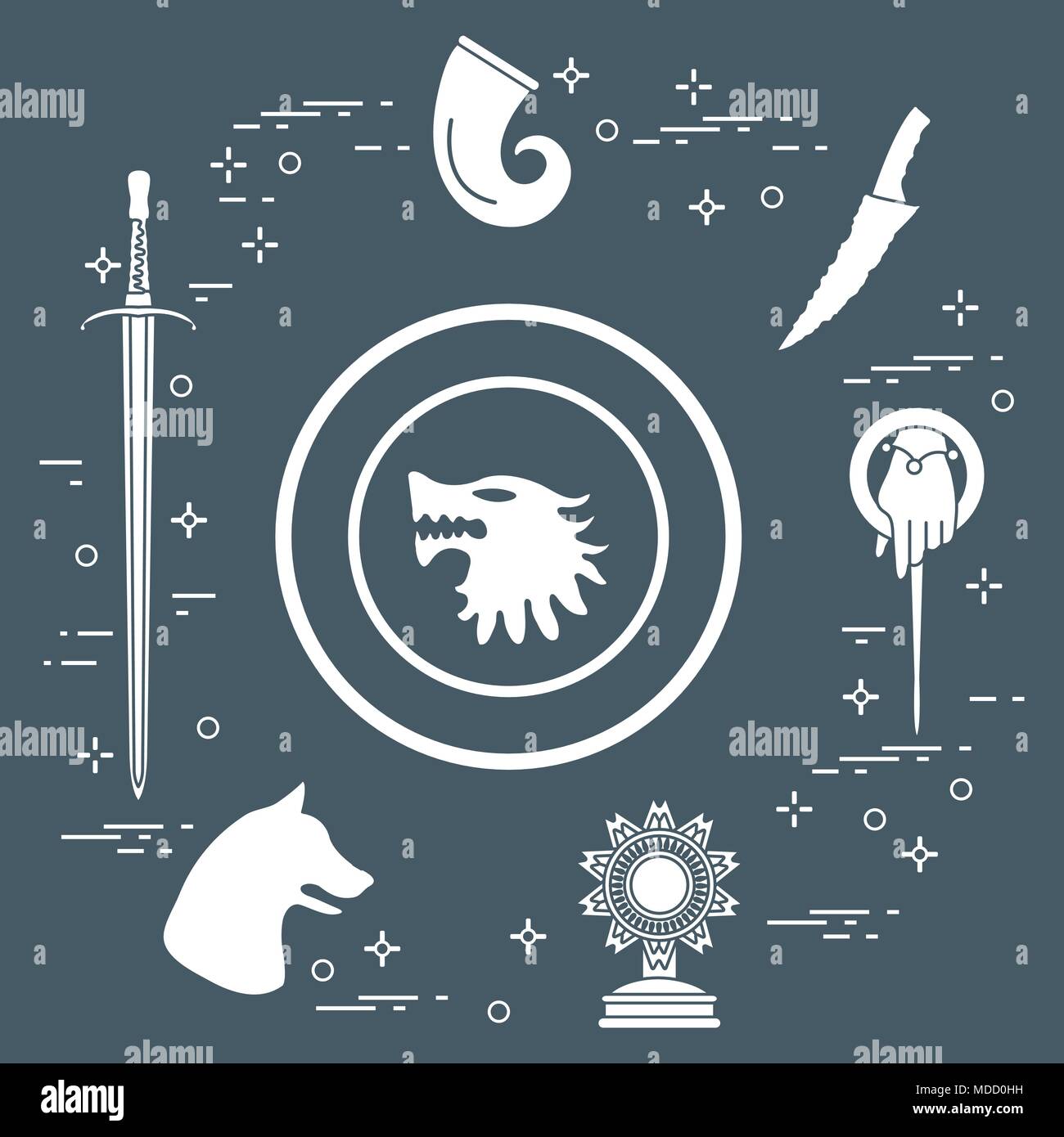 Symbols of the popular fantasy television series. Art and cinema theme ...
