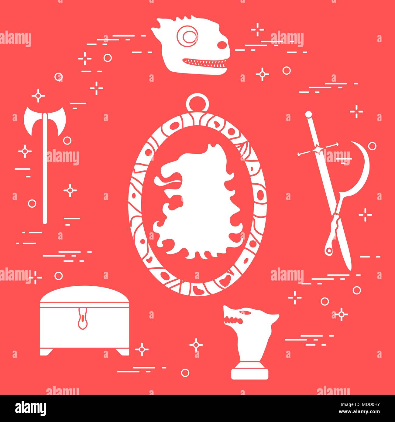 Symbols of the popular fantasy television series. Art and cinema theme ...