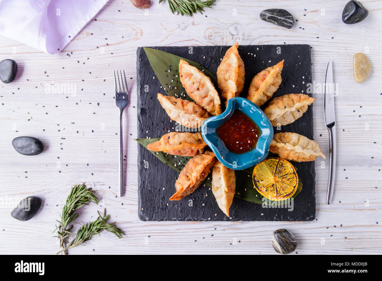 Beautiful served food on plate, meat with natural vegetables ...