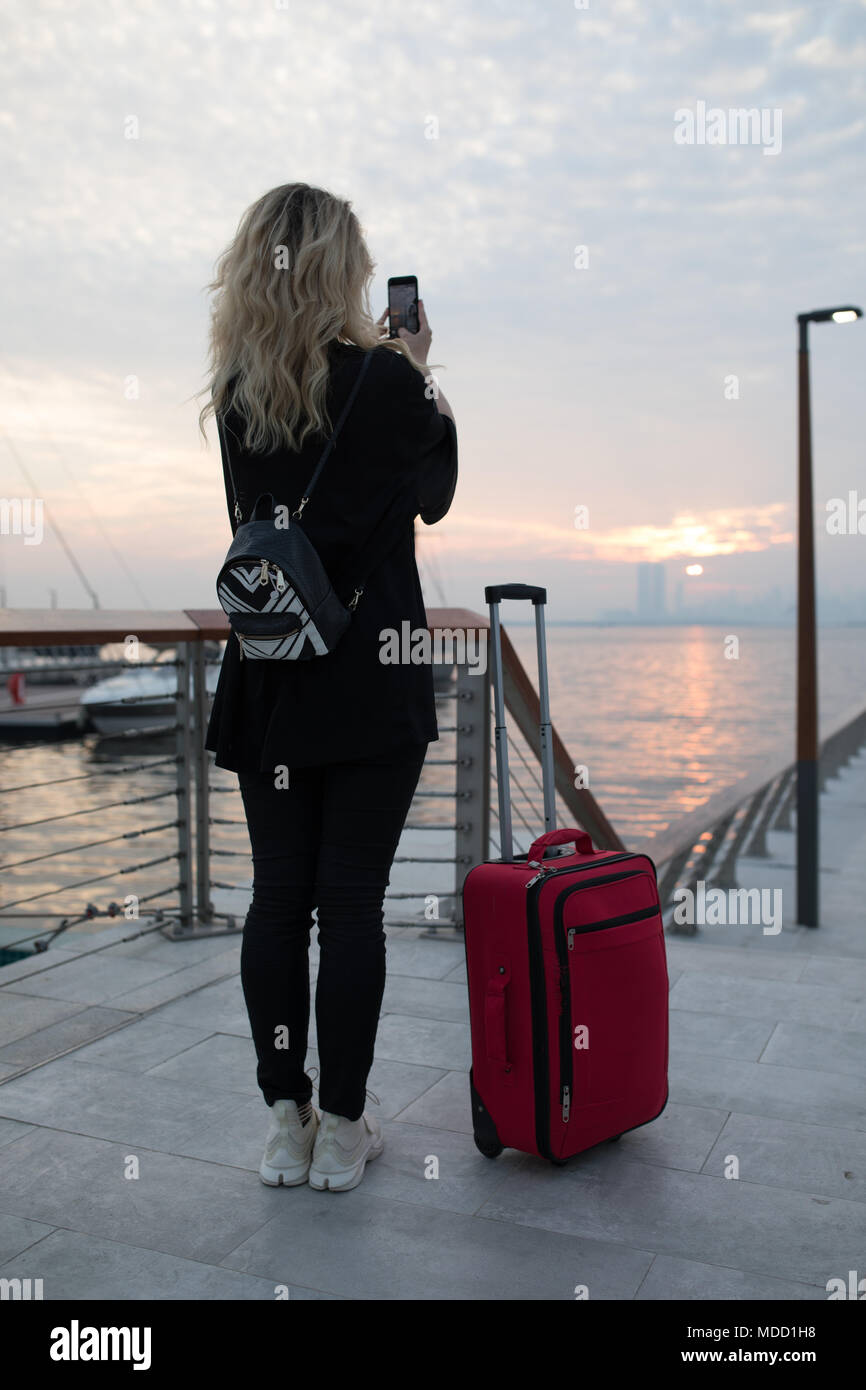 Back view girl taking selfie hi-res stock photography and images - Alamy