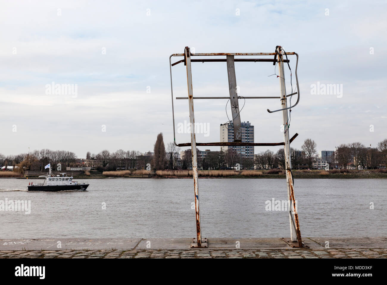 On the banks of the river Scheldt (De Schelde) in Antwerp, Belgium ...