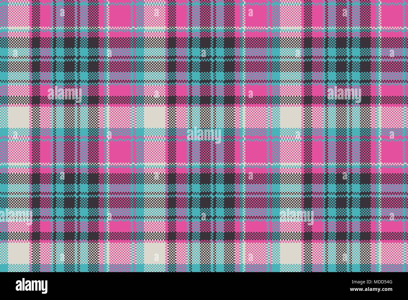 Blue pink check plaid fabric texture seamless pattern. Vector ...