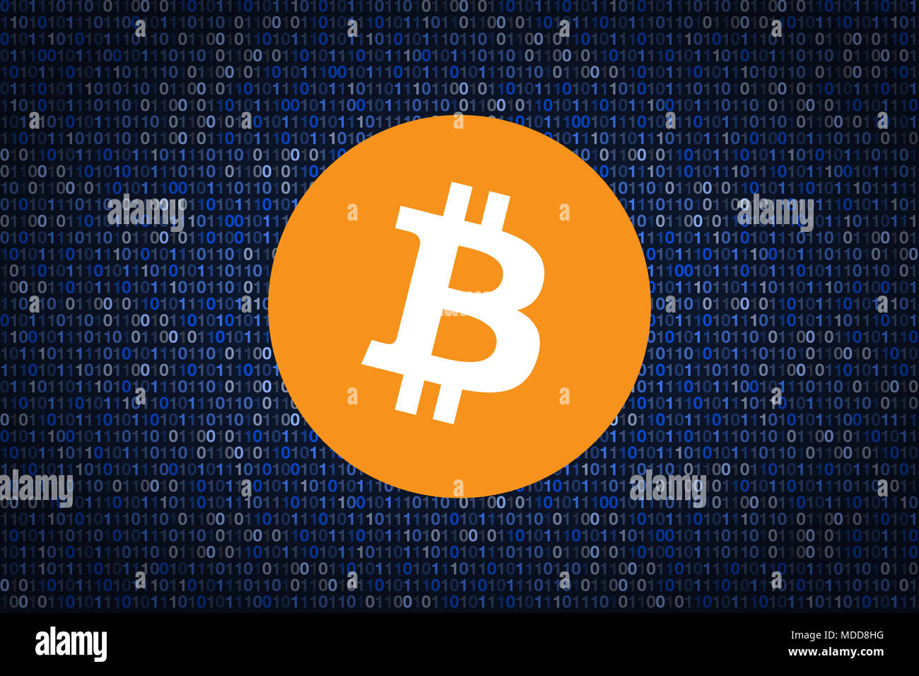 Bitcoin sign over binary background. Data protection from hacking ...