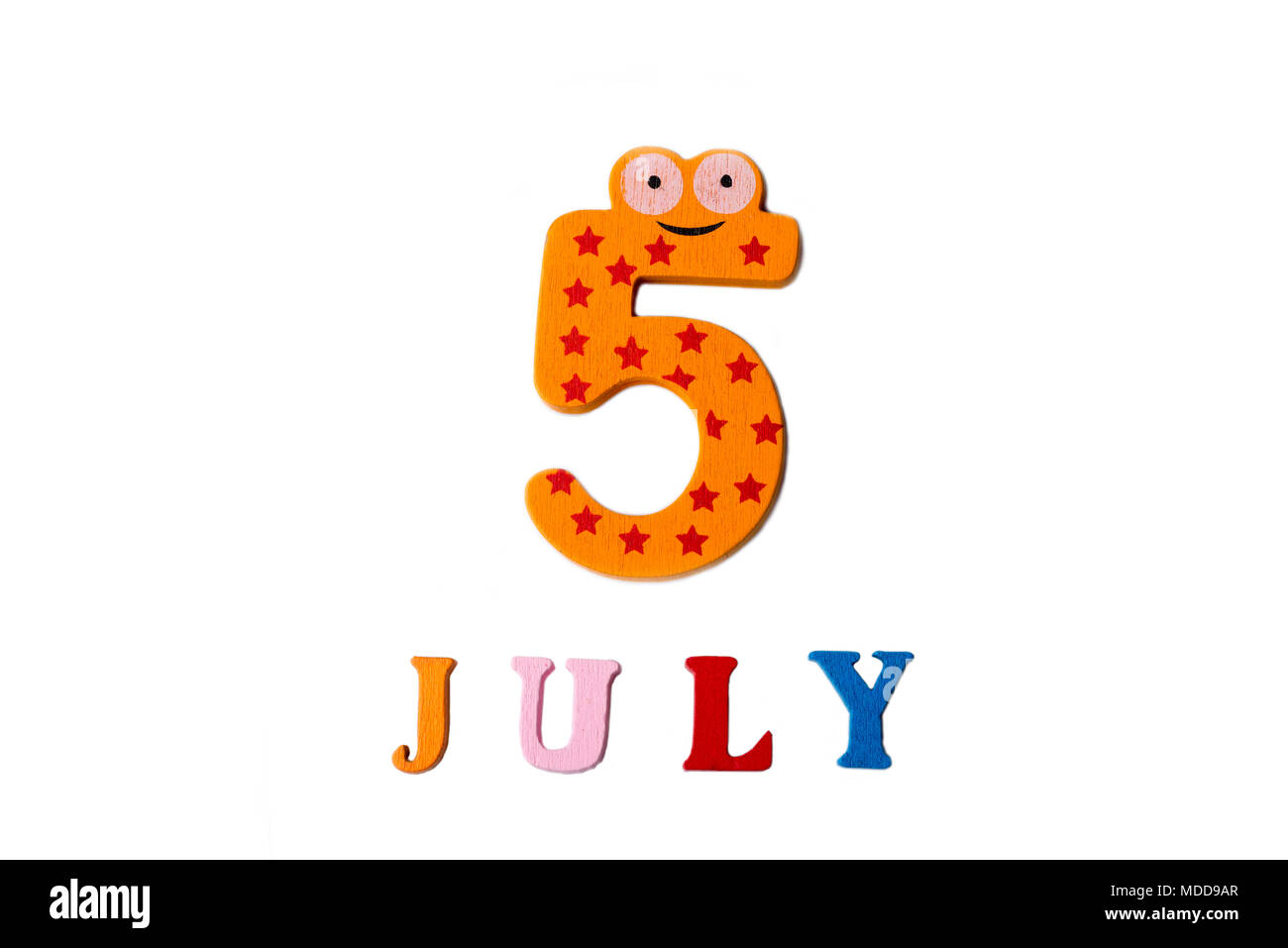 July 5. Image of July 5 on white background. Summer day. Blank space ...