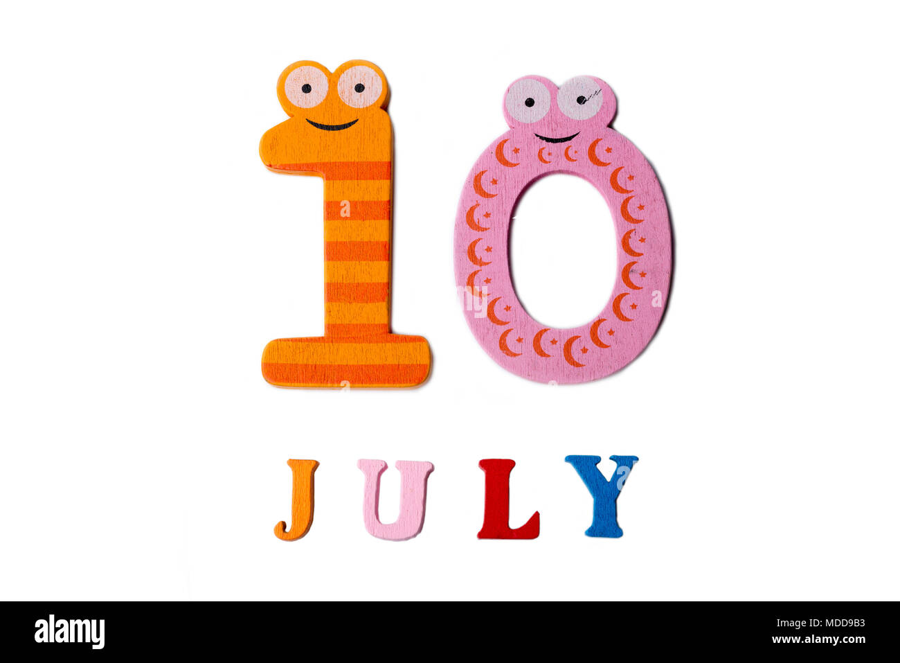 July 10. Image of July 10 on white background. Summer day. Blank space ...