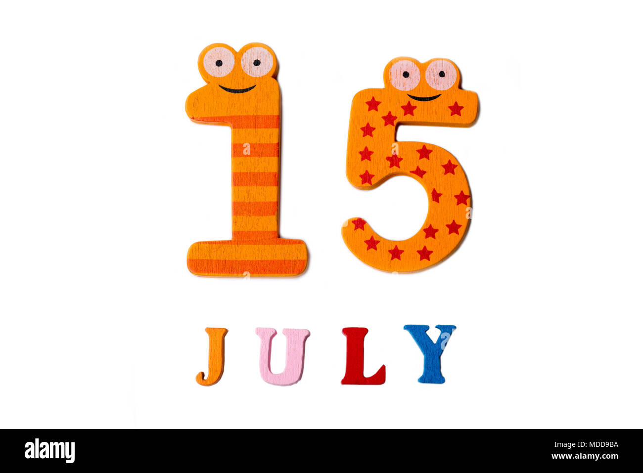 July 15. The image on 15 July on a white background. Summer day Stock ...