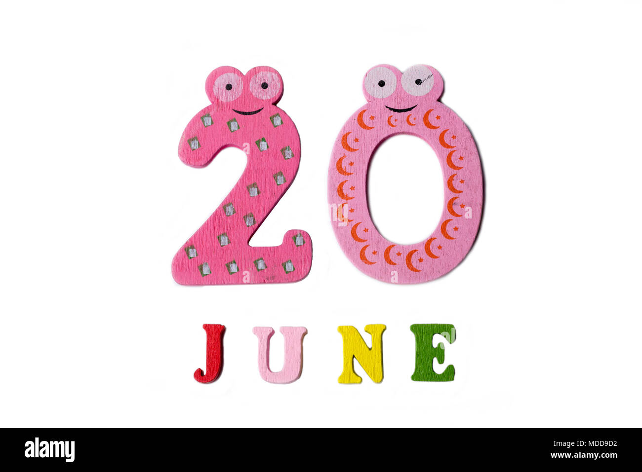 June 20. Image 20 of June, on a white background. Summer day Stock ...