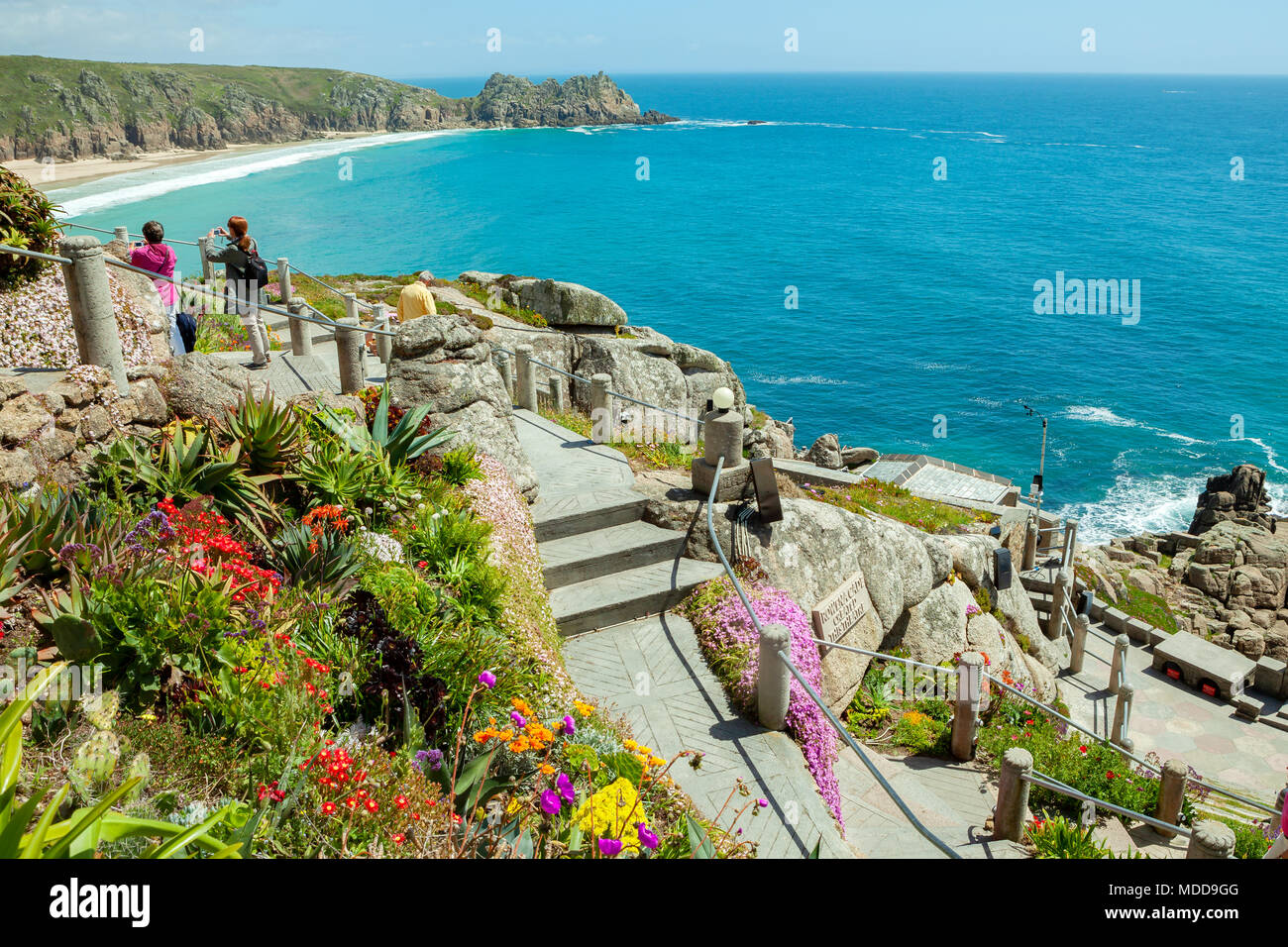 Minack theatre, view over the Porthcurno beach, Cornwall Stock Photo ...