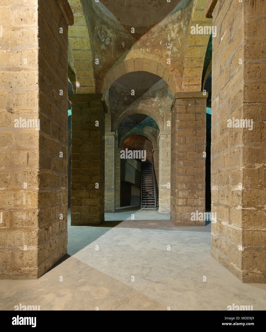 Passages of ancient water cistern with huge arches, lies under the ...