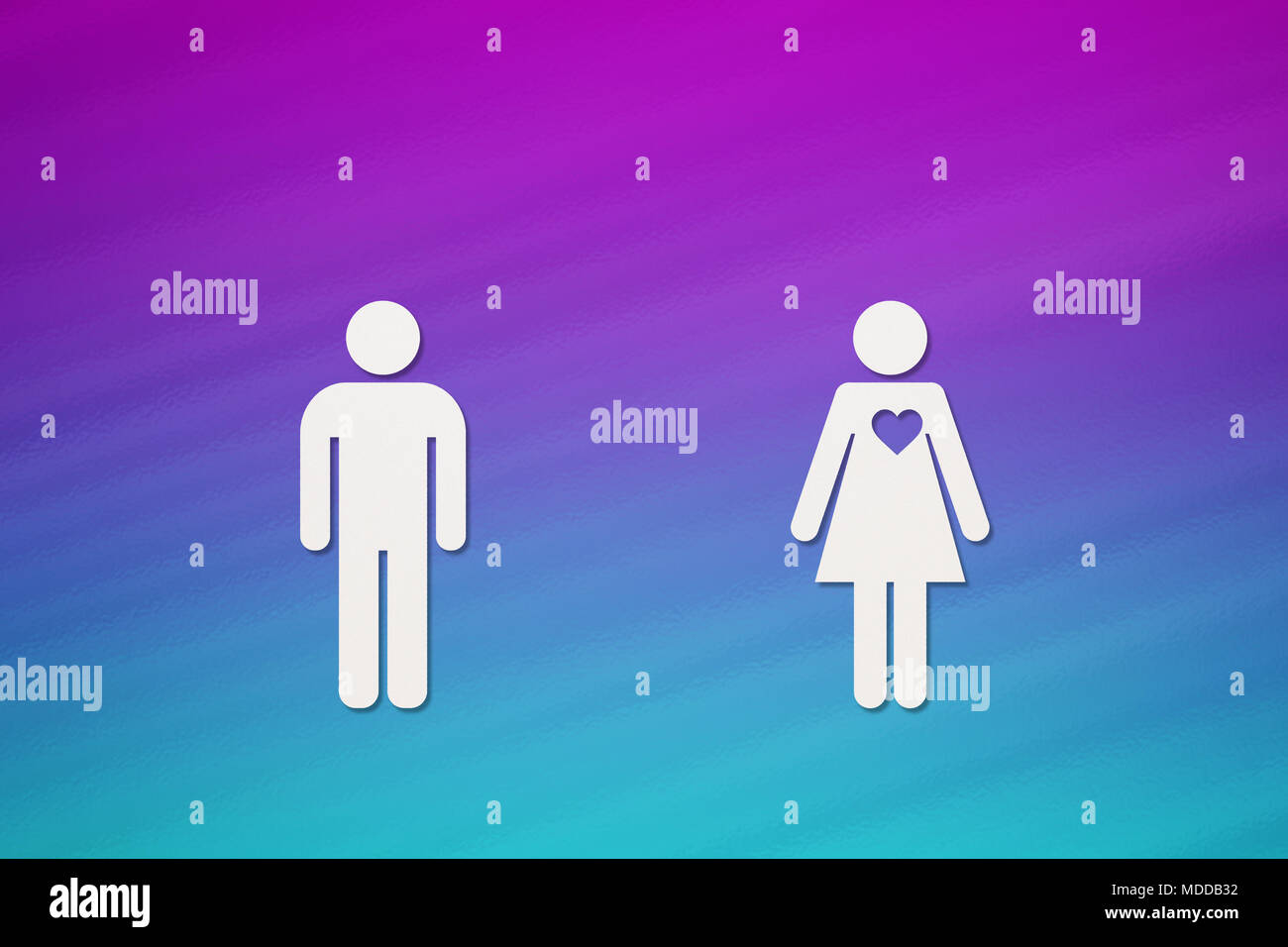 Paper man and woman with heart. Love, relation concept on colorful ...