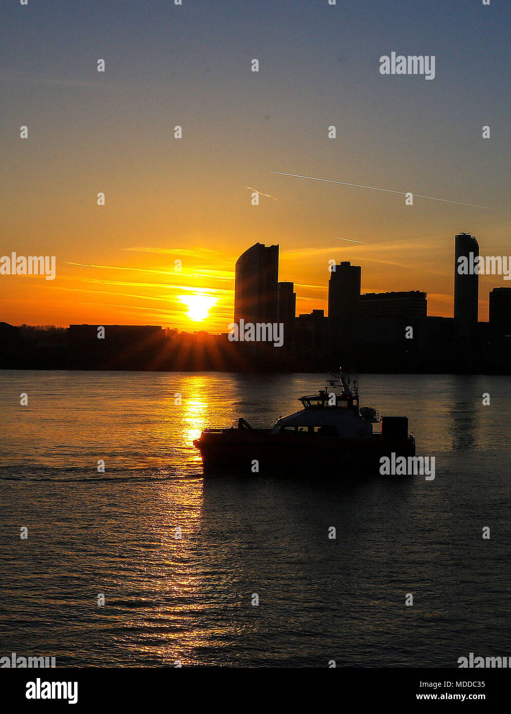 The sun rises behind the Liverpool skyline on what is expected to be ...